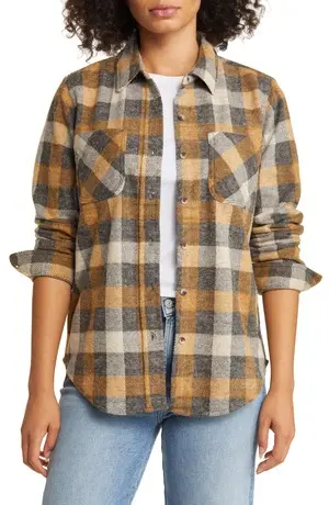 BEACHLUNCHLOUNGE Plaid Jacquard Knit Shacket Tobacco Slate