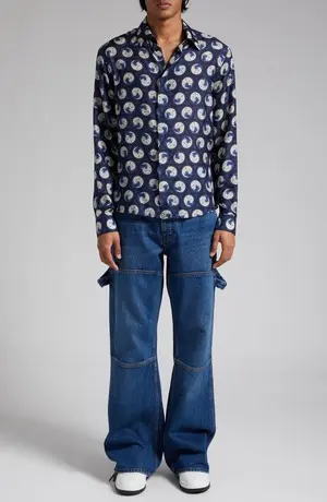Off-White Moon Print Silk Button-up Shirt