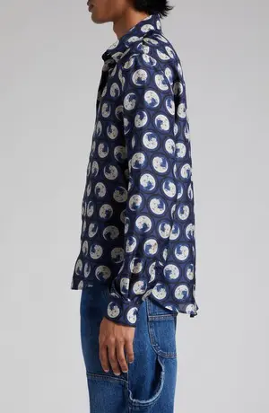 Off-White Moon Print Silk Button-up Shirt