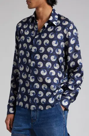 Off-White Moon Print Silk Button-up Shirt