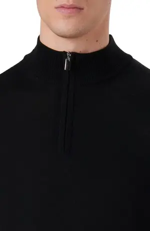 Bugatchi Quarter Zip Merino Wool Pullover - Caviar