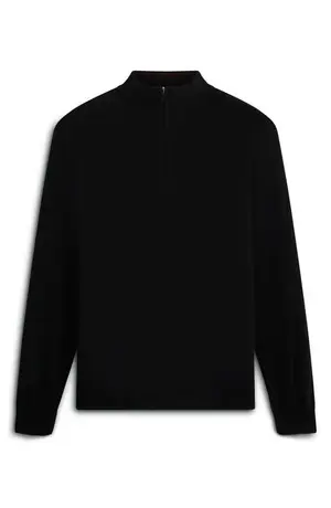 Bugatchi Quarter Zip Merino Wool Pullover - Caviar