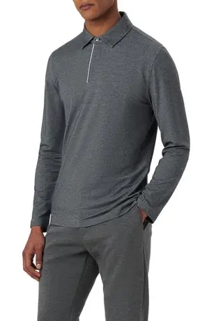 Bugatchi Long Sleeve Stretch Cotton Knit Polo Caviar