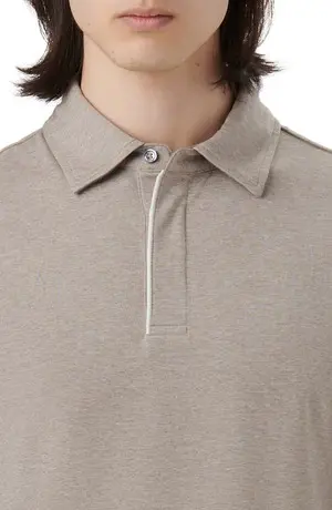 Bugatchi Long Sleeve Stretch Cotton Knit Polo - Chestnut