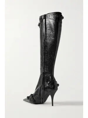 Balenciaga Le Cagole Studded Crinkled-leather Knee Boots - Black