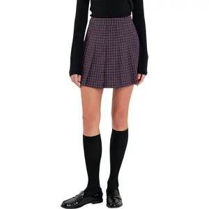 English Factory Pleated Check Skort - Navy