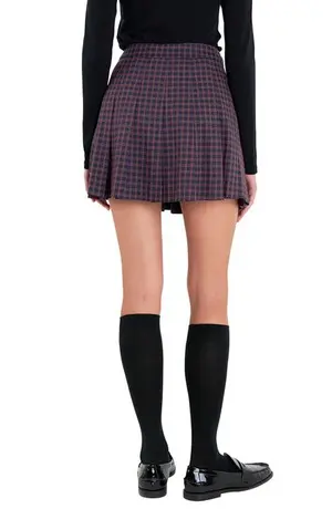 English Factory Pleated Check Skort - Navy