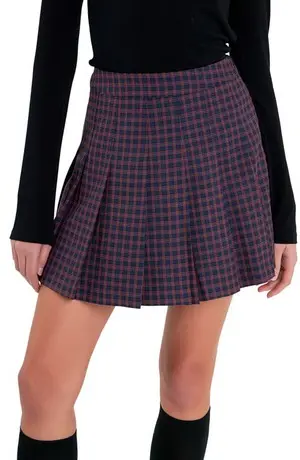English Factory Pleated Check Skort - Navy
