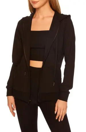 Susana Monaco Rib Trim Full Zip Hoodie
