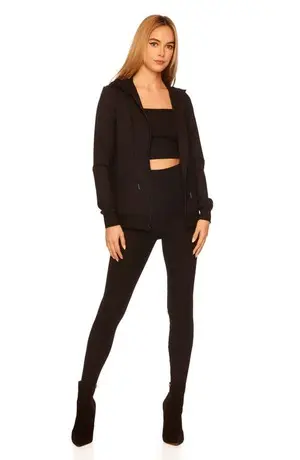 Susana Monaco Rib Trim Full Zip Hoodie