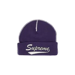 Supreme Contrast Stitch Beanie - Purple