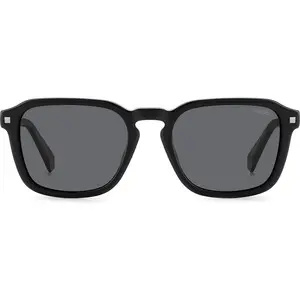 POLAROID 53mm Polarized Rectangle Sunglasses - Black/ Gray Polarized