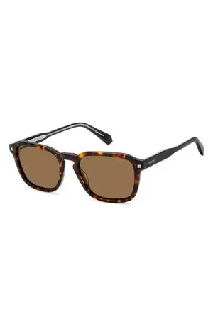 POLAROID 53mm Polarized Rectangle Sunglasses - Havana/bronze Polarized