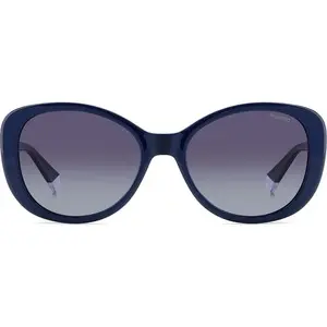 POLAROID Polaroid 55mm Polarized Round Sunglasses Blue/ Gray Polarized