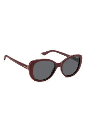 POLAROID 55mm Polarized Round Sunglasses - Burgundy/gray Polarized