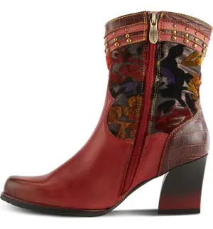 SPRING STEP SHOES Happytime Embossed Bootie - Red Multi