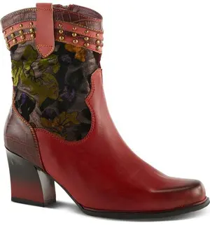 SPRING STEP SHOES Happytime Embossed Bootie - Red Multi