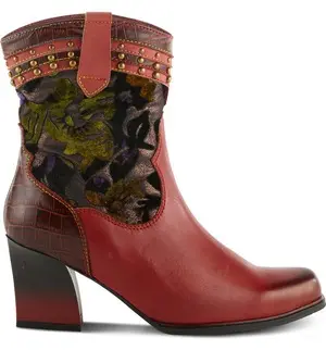 SPRING STEP SHOES Happytime Embossed Bootie - Red Multi
