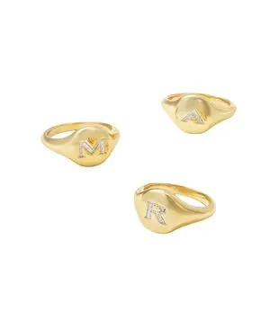 David Yurman Initial Diamond Signet Ring - Gold