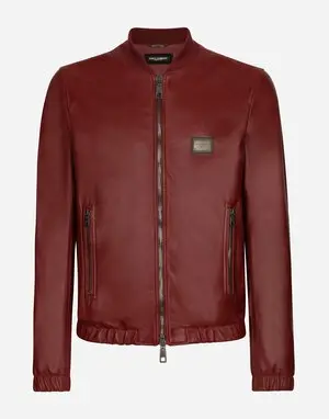 Dolce & Gabbana Leather Jacket With Logo Tag - Bordeaux