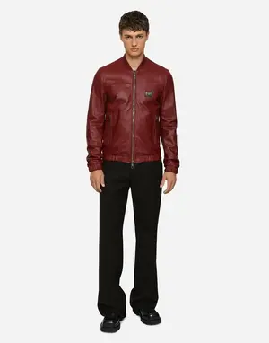 Dolce & Gabbana Leather Jacket With Logo Tag - Bordeaux