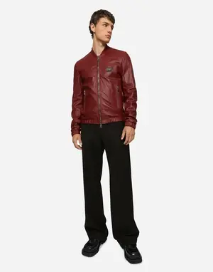 Dolce & Gabbana Leather Jacket With Logo Tag - Bordeaux