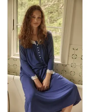 Eileen West Long Sleeve Ballet Nightgown - Navy