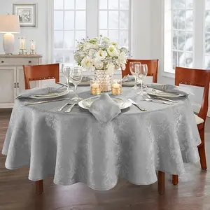 ELRENE HOME FASHIONS Caiden Elegance Damask Oval Tablecloth, 60 X 84 - Silver
