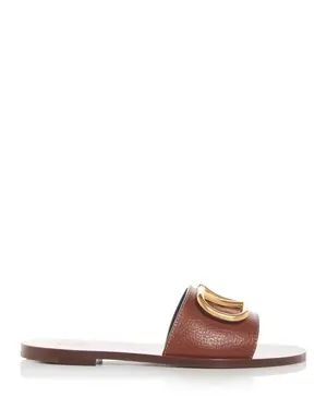 Valentino Garavani V Logo Slide Sandals - Camel