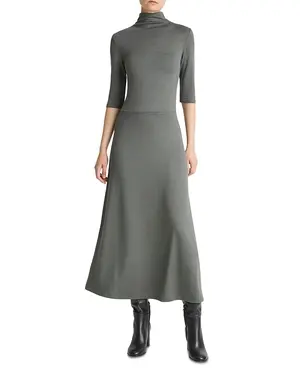 Vince Elbow Sleeve Turtleneck Dress - Malachite