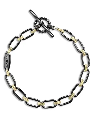 Lagos 18k Yellow Gold And Black Caviar Link Bracelet - Black/gold