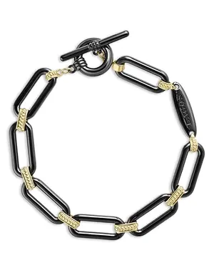 Lagos 18k Yellow Gold And Ceramic Link Bracelet - Black/gold