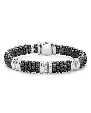 Lagos Sterling Silver, Black Caviar, Ceramic And Diamond Rondelle Beaded Bracelet - Black/silver
