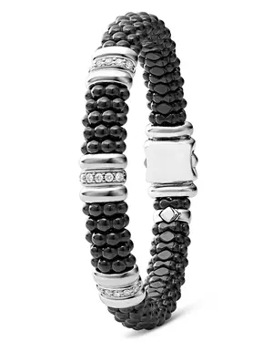 Lagos Sterling Silver, Black Caviar, Ceramic And Diamond Rondelle Beaded Bracelet