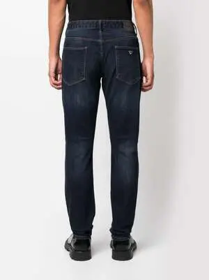 Emporio Armani Logo Plaque Straight Leg Jeans - Blue