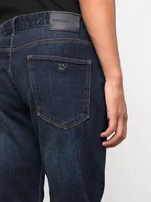 Emporio Armani Logo Plaque Straight Leg Jeans - Blue