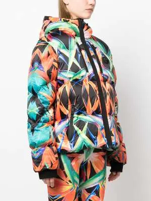 PLEIN SPORT Botanical-print Hooded Puffer Jacket
