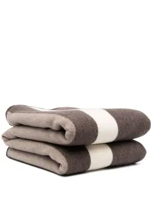 Woolrich Striped Wool Throw - Brown