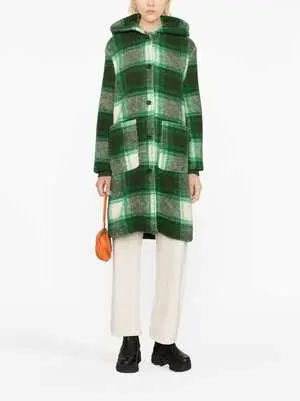 Woolrich Checked Hooded Wool-blend Coat - Green