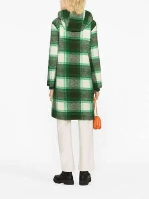 Woolrich Checked Hooded Wool-blend Coat - Green