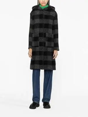 Woolrich Checked Hooded Wool-blend Coat - Black