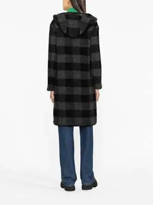 Woolrich Checked Hooded Wool-blend Coat - Black