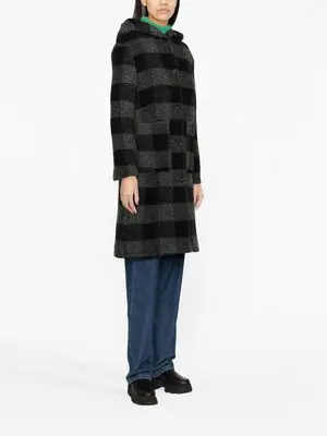 Woolrich Checked Hooded Wool-blend Coat - Black