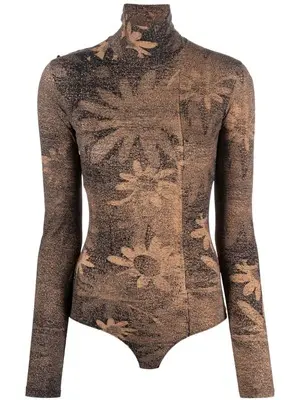 MAISON MARGIELA High Neck Floral Print Bodysuit