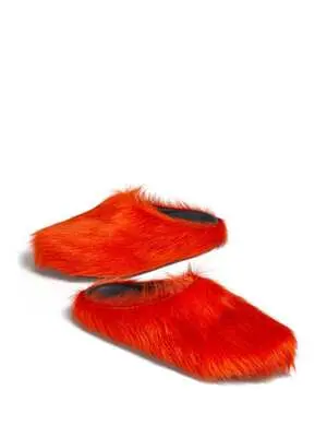 Marni Fussbet Sabot Calf-hair Slippers - Orange