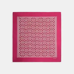 COACH Textured Signature Print Silk Square Scarf Dragon Fruit