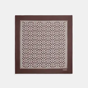 COACH Textured Signature Print Silk Square Scarf Maple
