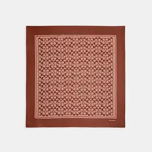 COACH Textured Signature Print Silk Square Scarf - Pecan