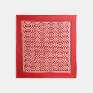 COACH Textured Signature Print Silk Square Scarf Ruby
