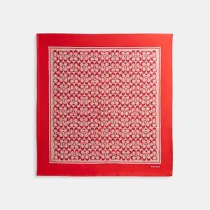 COACH Textured Signature Print Silk Square Scarf Sport Red
